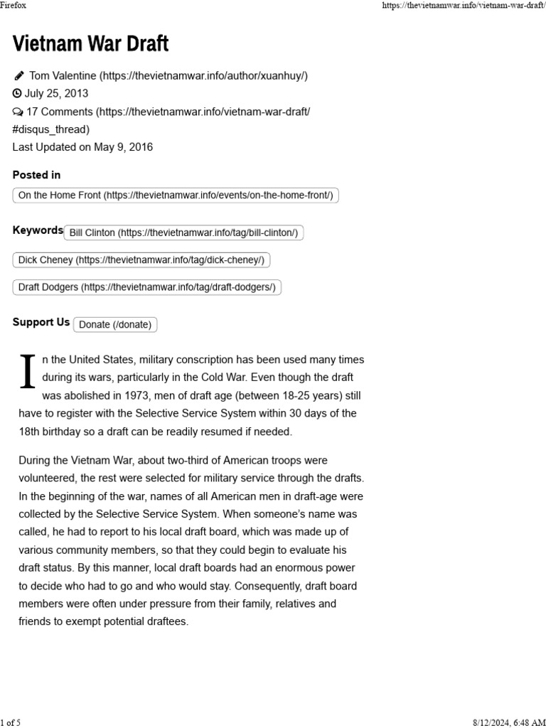 Vietnam War Draft - The Vietnam War | PDF