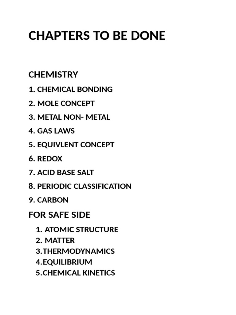 Chapters To Be Done | PDF