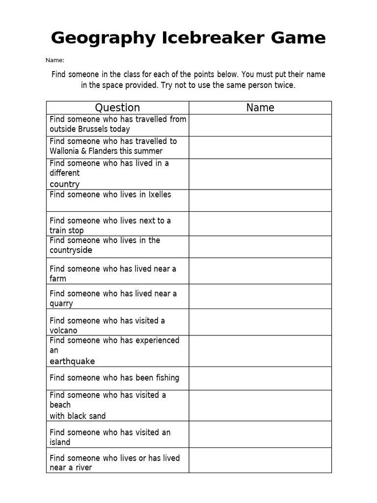 Geography Ice Breaker | PDF