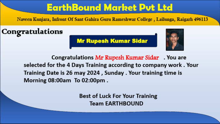 MR Rupesh Kumar Sidar Training Selection Certificate | PDF