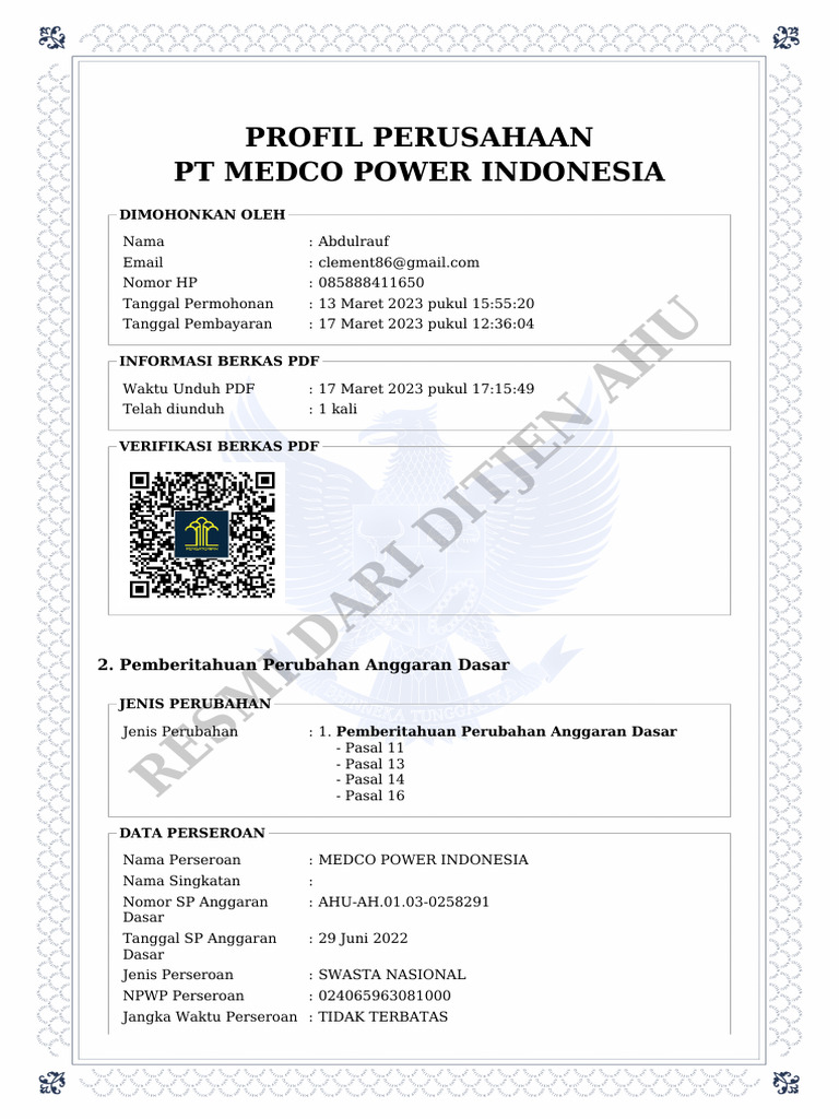 Profil Perseroan 40230317409208660 | PDF