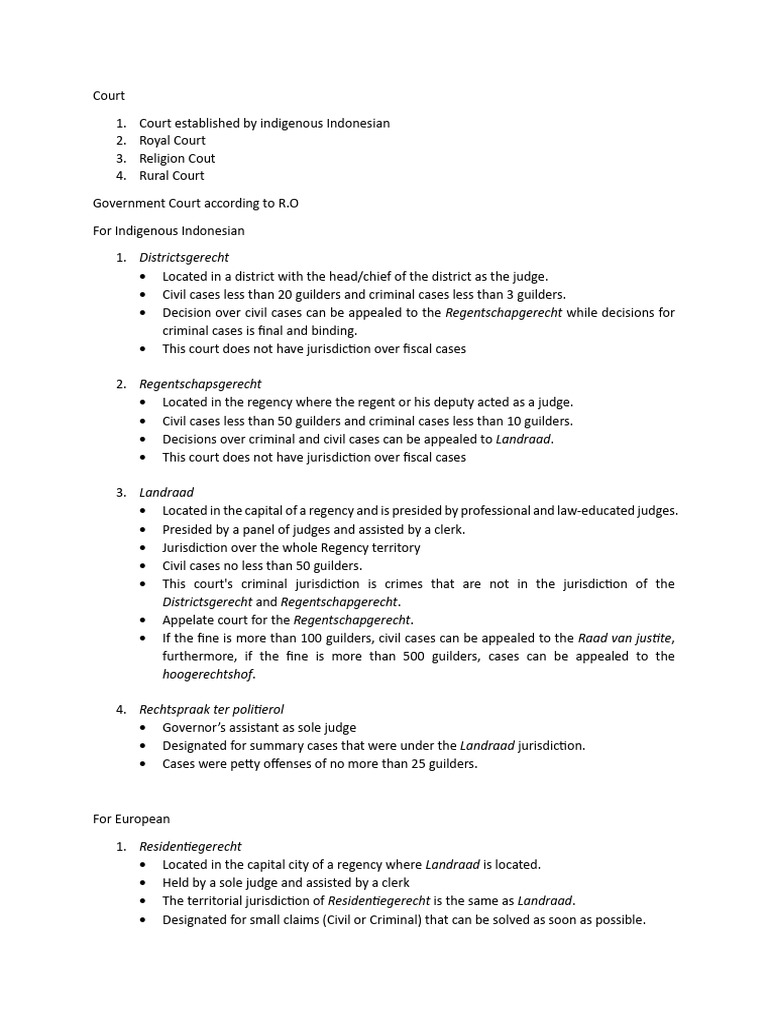 Indonesian Court in Netherland-India | PDF