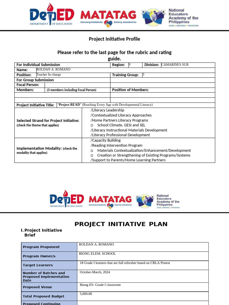BIONG ES-ILT-Project-Initiative-Plan-Template-Output | PDF