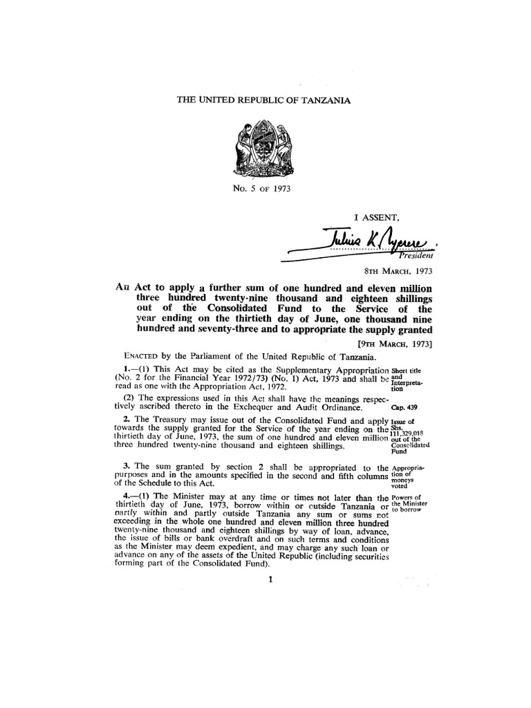 The Supplimentary Appropriation (FFY 1972-73) Act. | PDF
