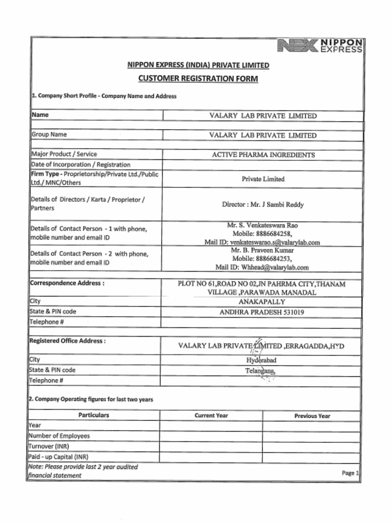 Nippon express Registration form | PDF