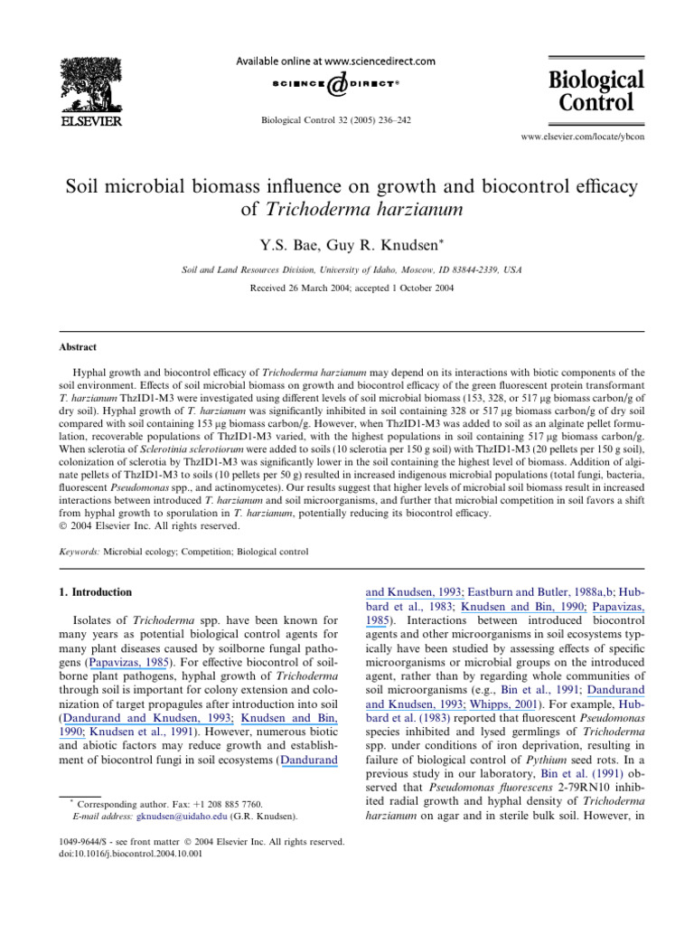 Soil Microbial Biomass Effects on Trichoderma | PDF | Soil | Science & Mathematics