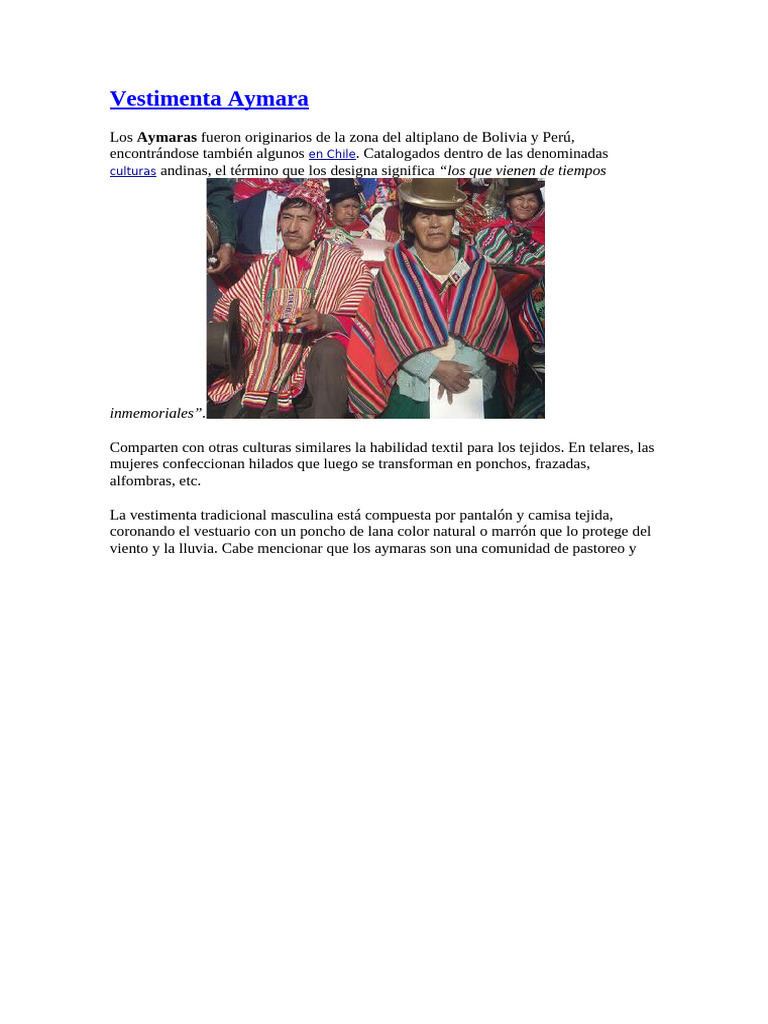 Vestimenta Tradicional Aymara | PDF