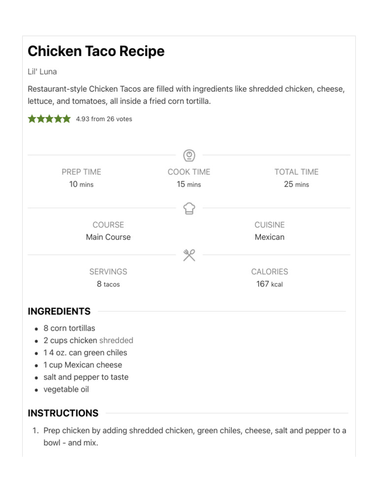 Chicken Taco Recipe - Lil' Luna | PDF