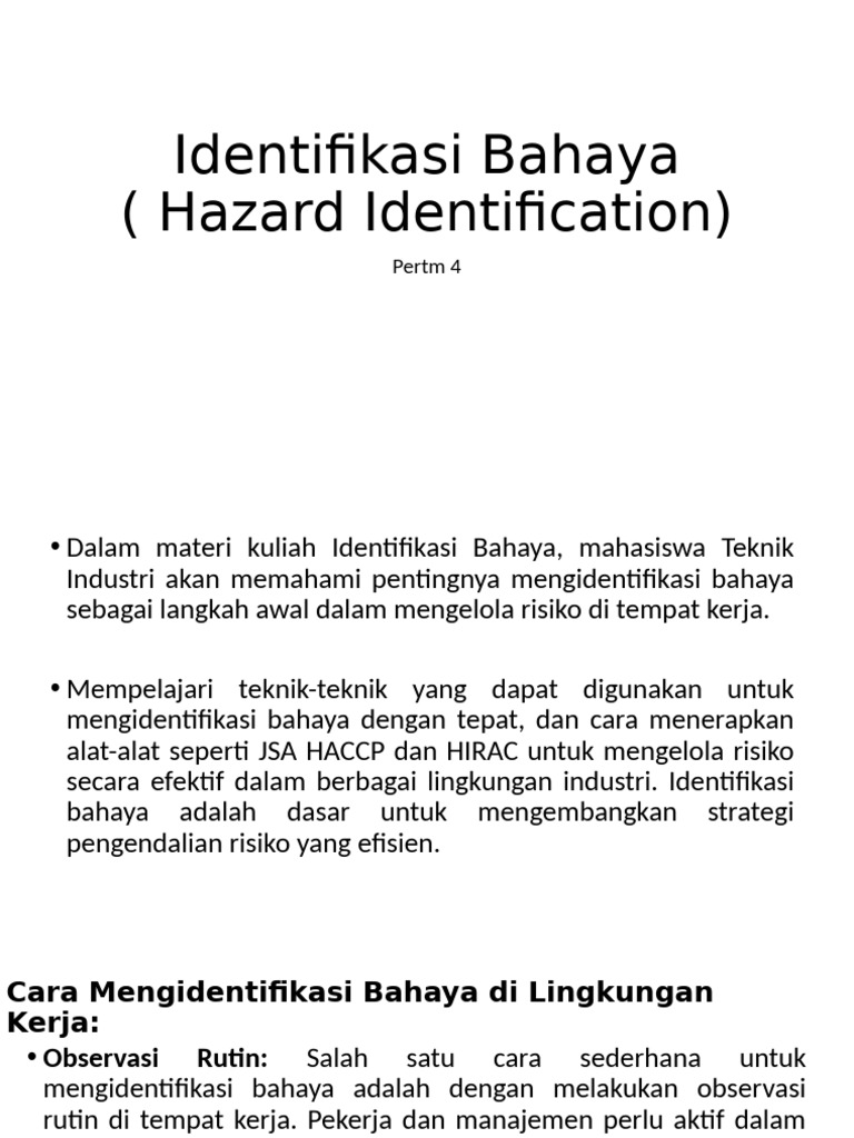 Pertm 4- Identifikasi Bahaya ( Hazard Identification) | PDF