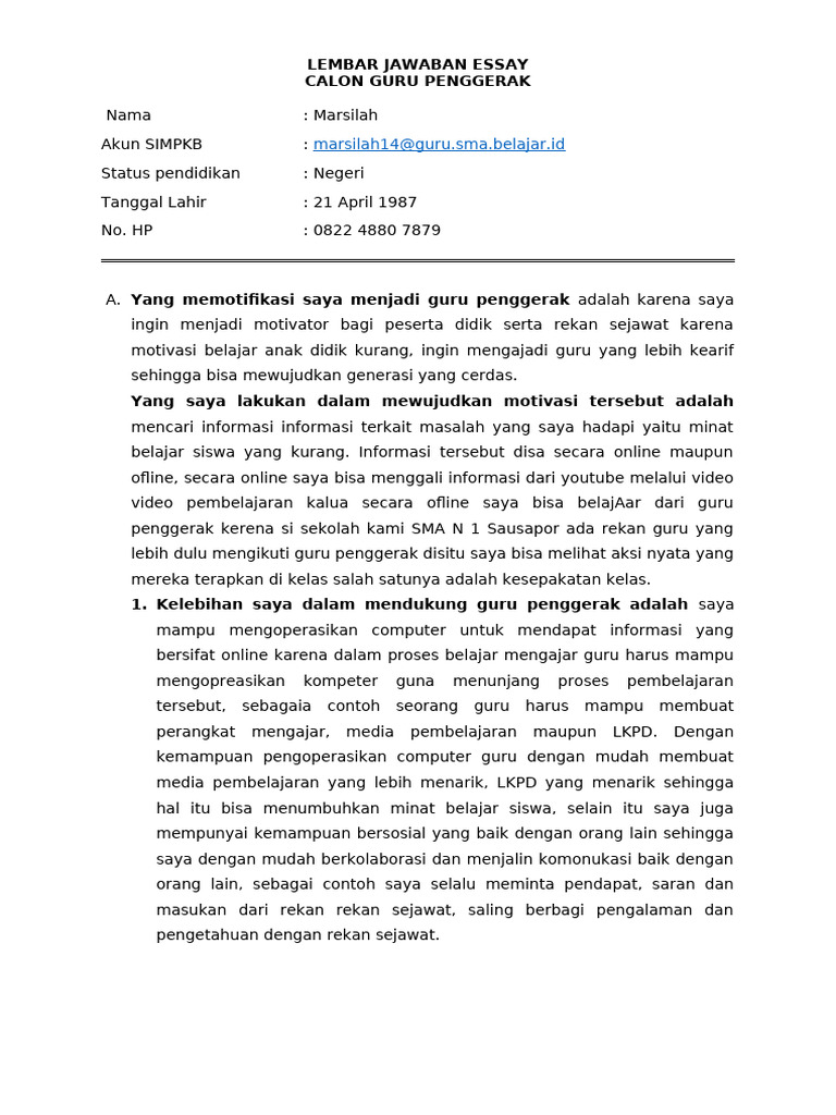 LEMBAR JAWABAN ESSAY | PDF