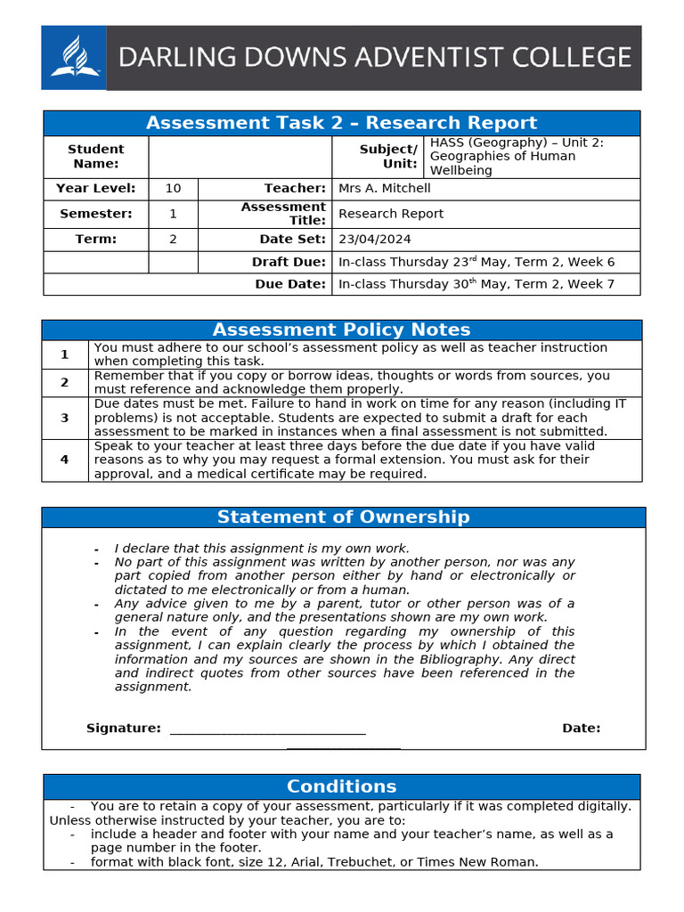 2024 Y10 HASS A2 - Research Report | PDF | Survey Methodology | Career ...
