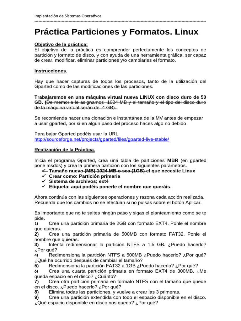 Práctica Particiones Gparted | PDF