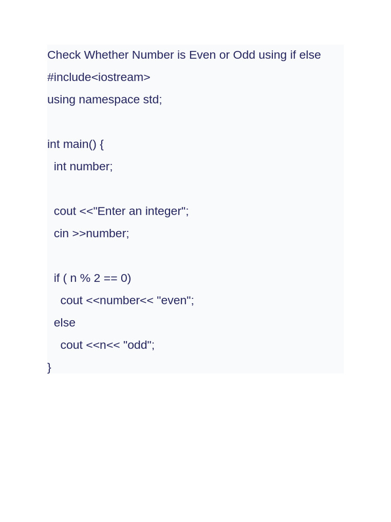 Check Whether Number Is Even or Odd Using If Else | PDF