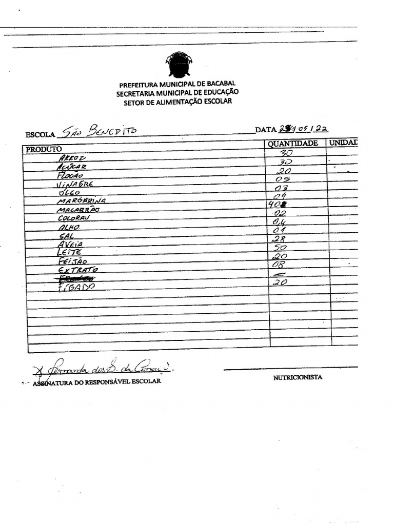 Guia de Merenda Escolar 24 de Maio de 2022 | PDF