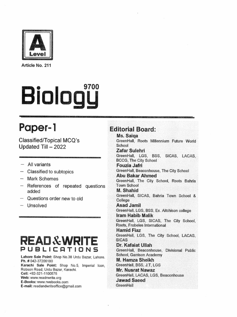 A Level Biology P1 Sample | PDF