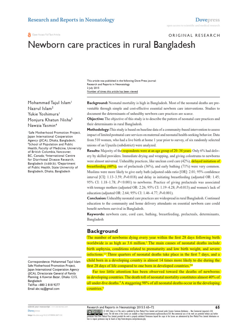 Newborn Care Practices In Rural Bangladesh Pdf