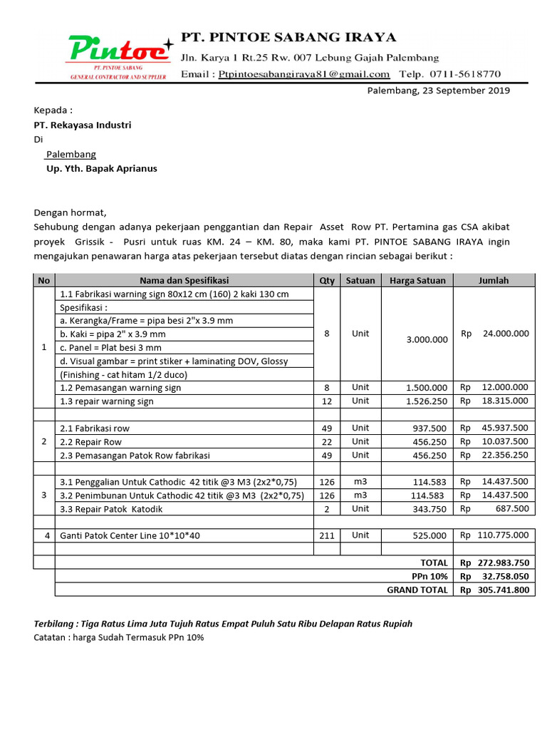 Contoh penawaran pekerjaan proyek | PDF