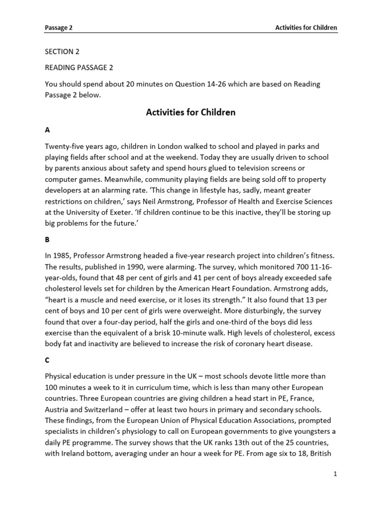 15 Passage 2 - Activities For Children Q14-26 | PDF