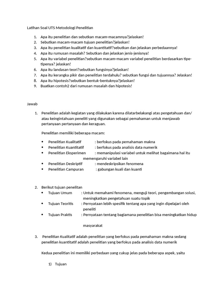 Latihan UTS Metodologi Penelitian | PDF