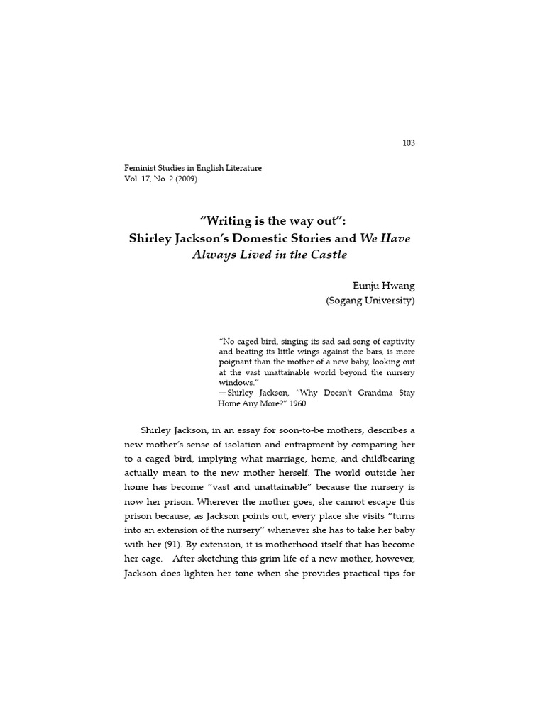 Writing Is The Way Out, Shirley Jackson Analysis | PDF