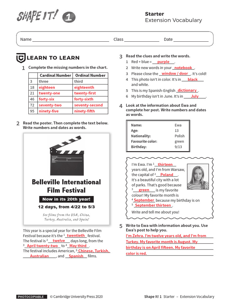 Vocabulary Extension Starter With Answers | PDF