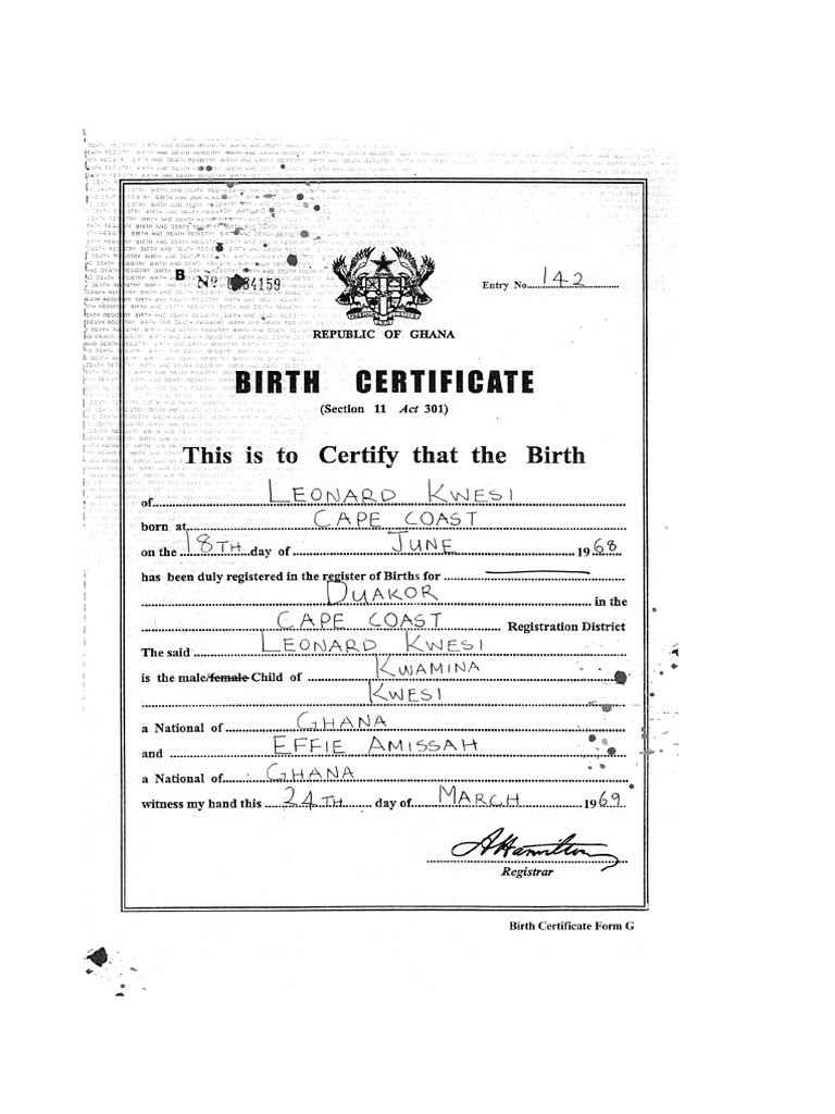 Leonard Kwesi Birth Cert (PRINT) | PDF