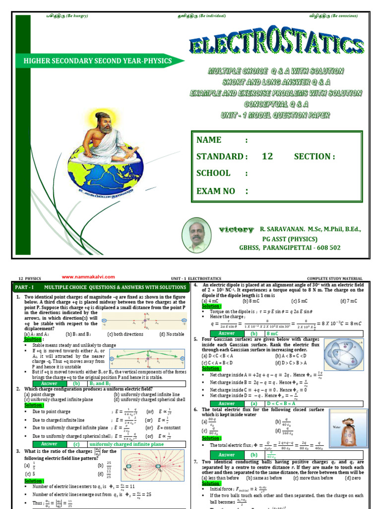 Namma Kalvi 12th Physics Unit 1 Study Material TM | PDF