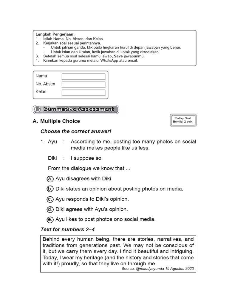 SMA Bahasa Inggris 11 Summative Assessment 1 | PDF