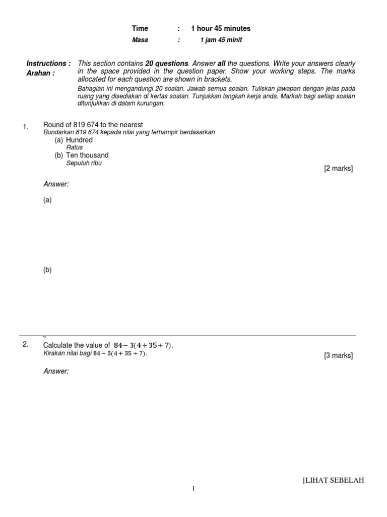 Midsem Exam Ma Thematic Form 1 | PDF | Teaching Mathematics | Nature