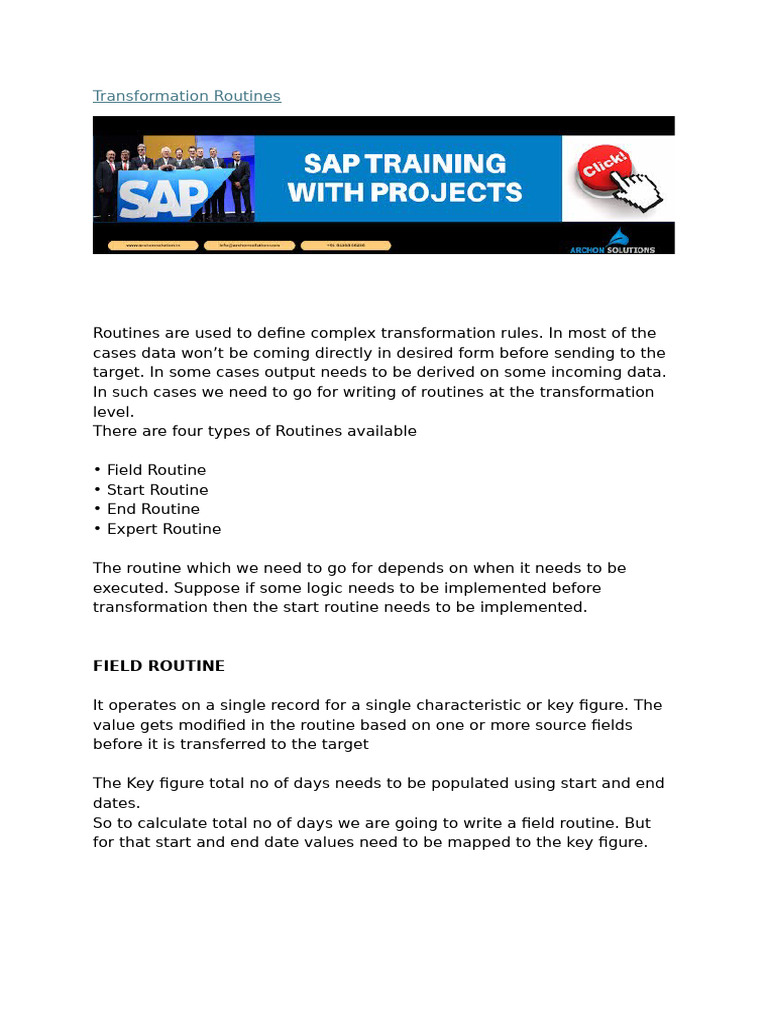 BW Transformation Routines | PDF