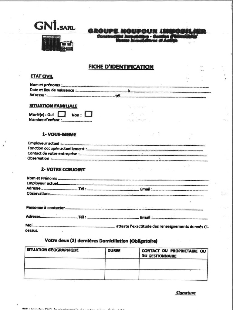 Fiche d'Idenfication Et d'Information 2 | PDF