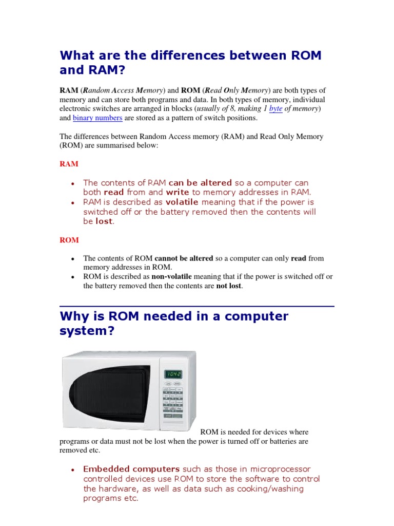 What Are The Differences Between ROM and RAM | PDF | Computer Data Storage | Random Access Memory