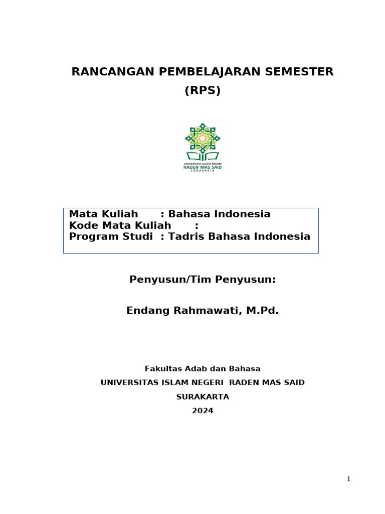 RPS MKU Bahasa Indonesia 2024 | PDF