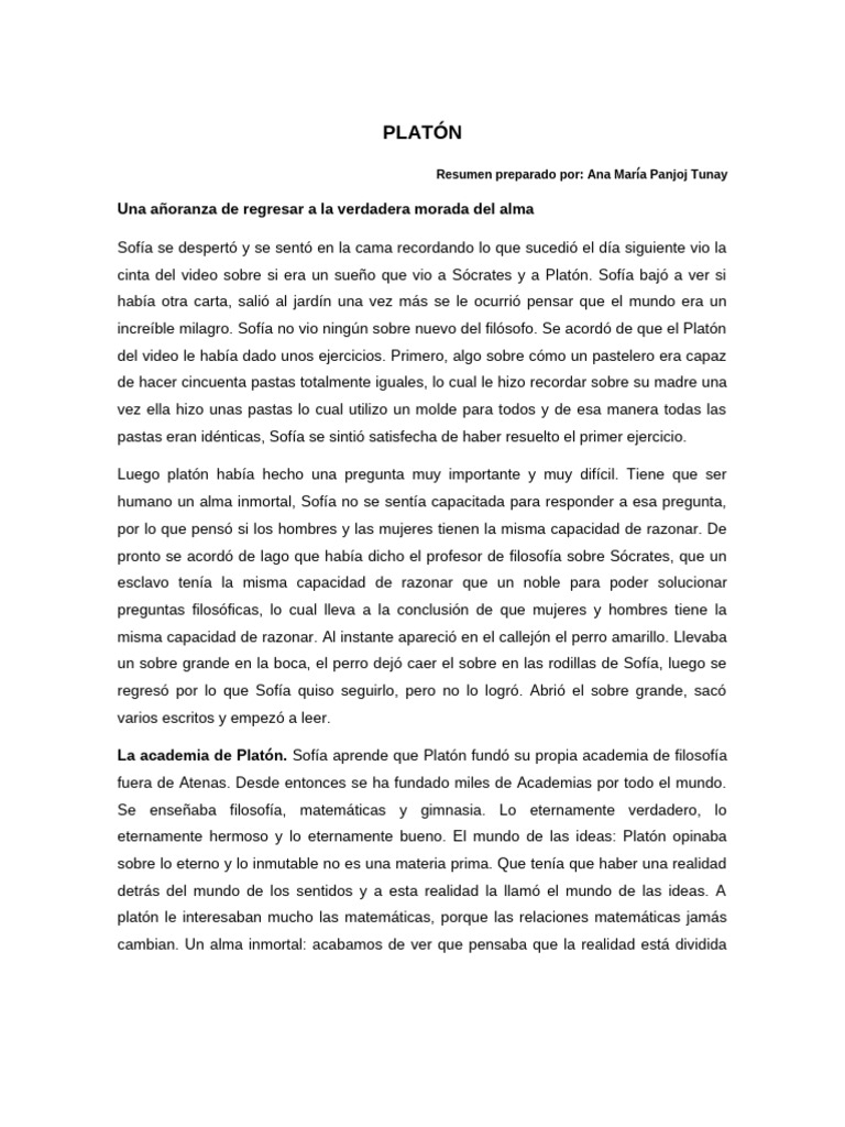 PLATÓN Resumen Hecho Por Ana Panjoj | PDF