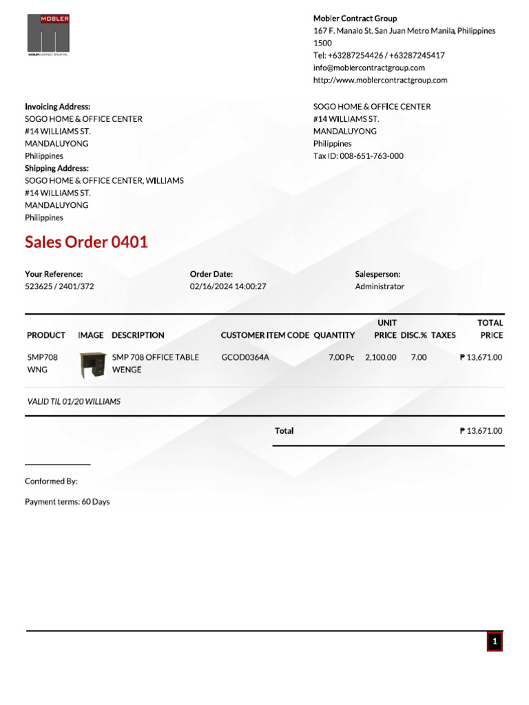 Sample Sales Order | PDF