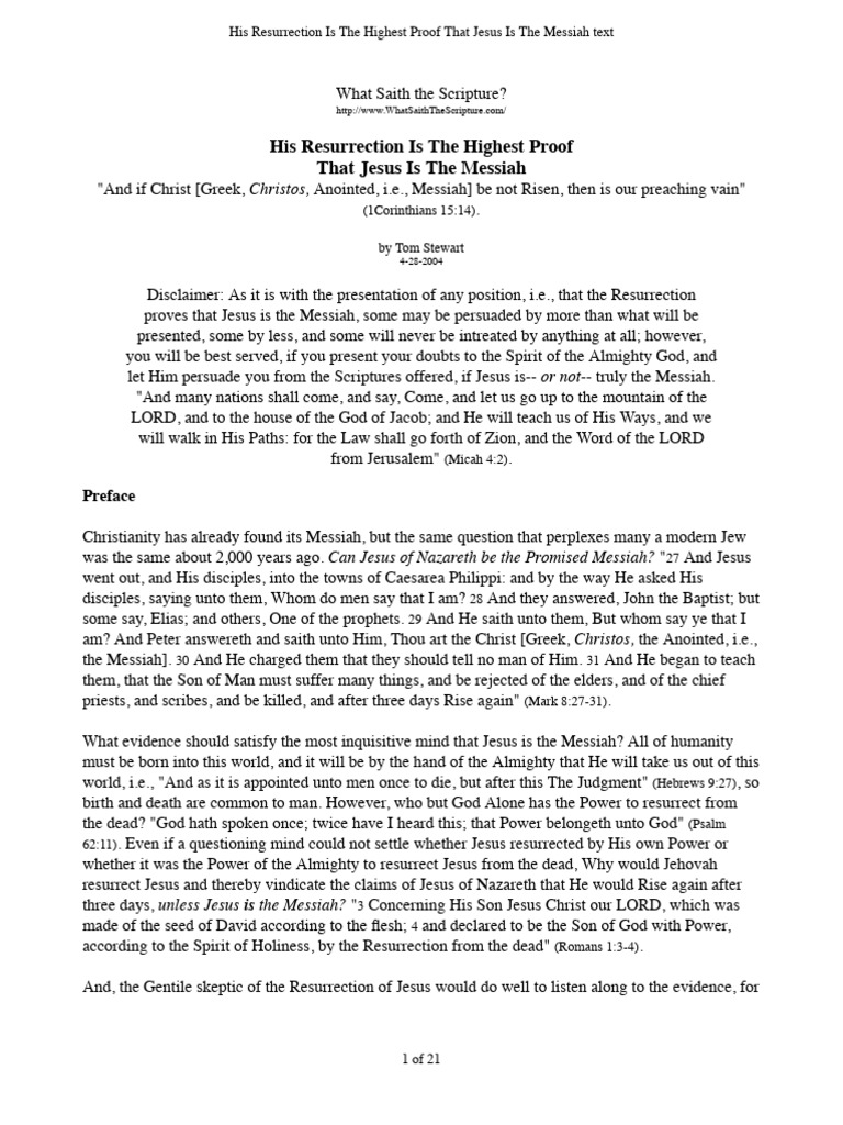Resurrection - Proof - Jesus Is The Messiah | PDF