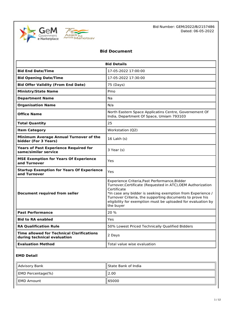 GeM Bidding 3379873 | PDF
