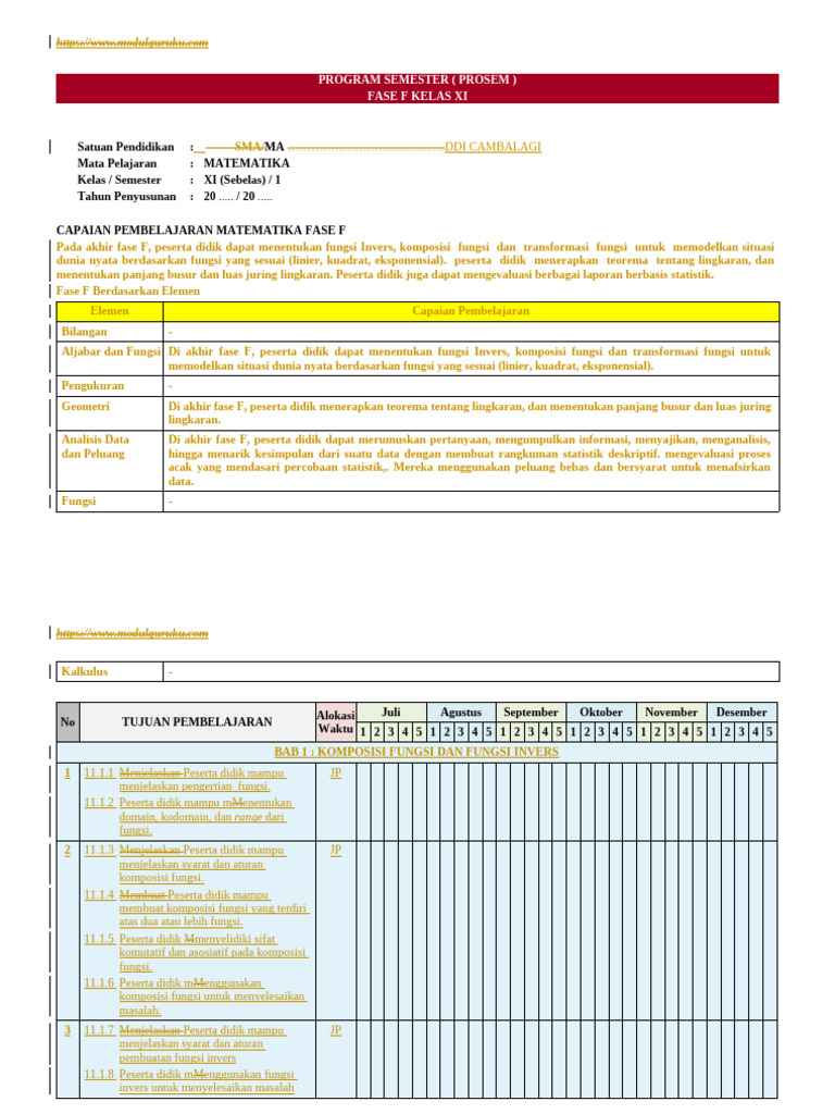 Prosem Kelas 11 SMA Matematika Fase F | PDF