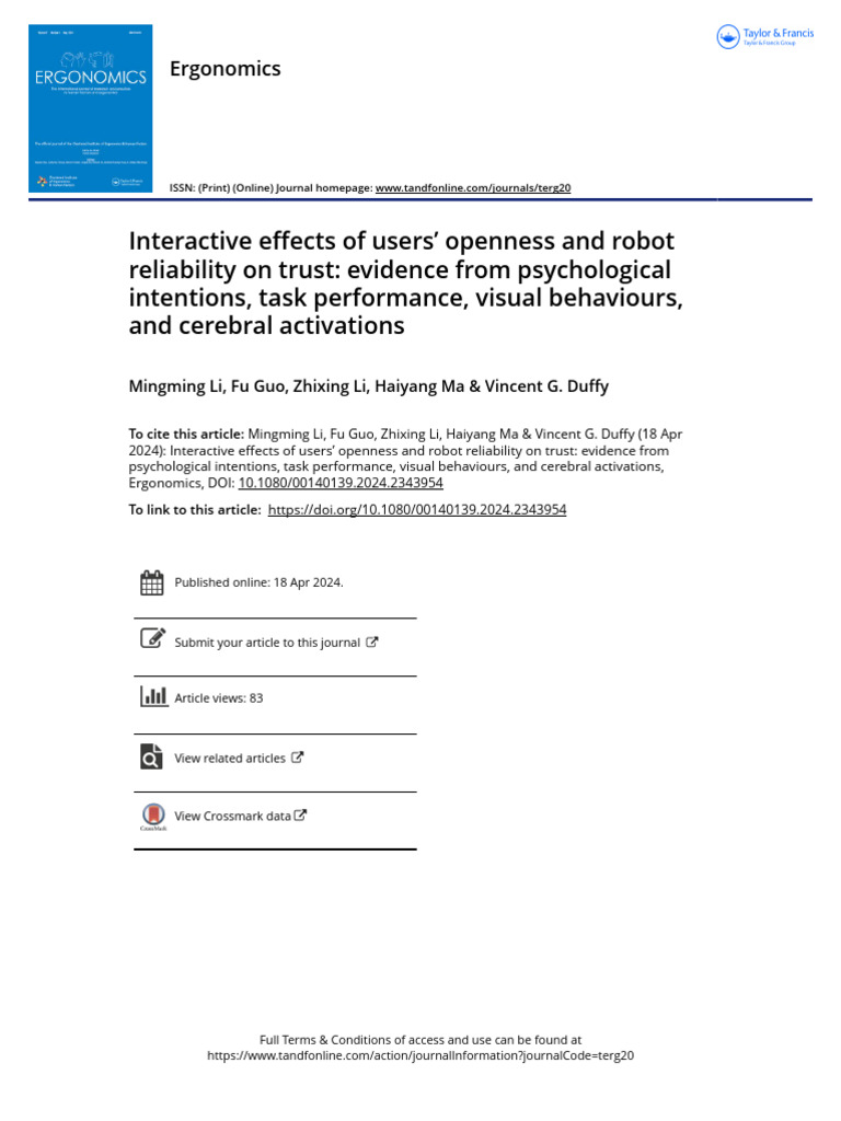 Interactive Effects of Users Openness and Robot Reliability On Trust ... Interactive Effects of Users Openness and Robot Reliability On Trust ...