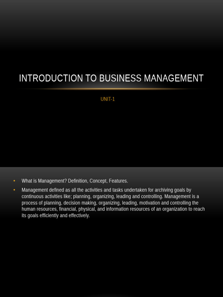 Introduction To Business Management - Unit 1 | PDF