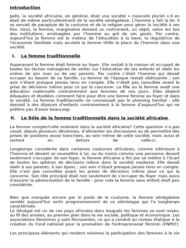 Exposé Condition de La Femme Dans Une Si Longue Lettre | PDF