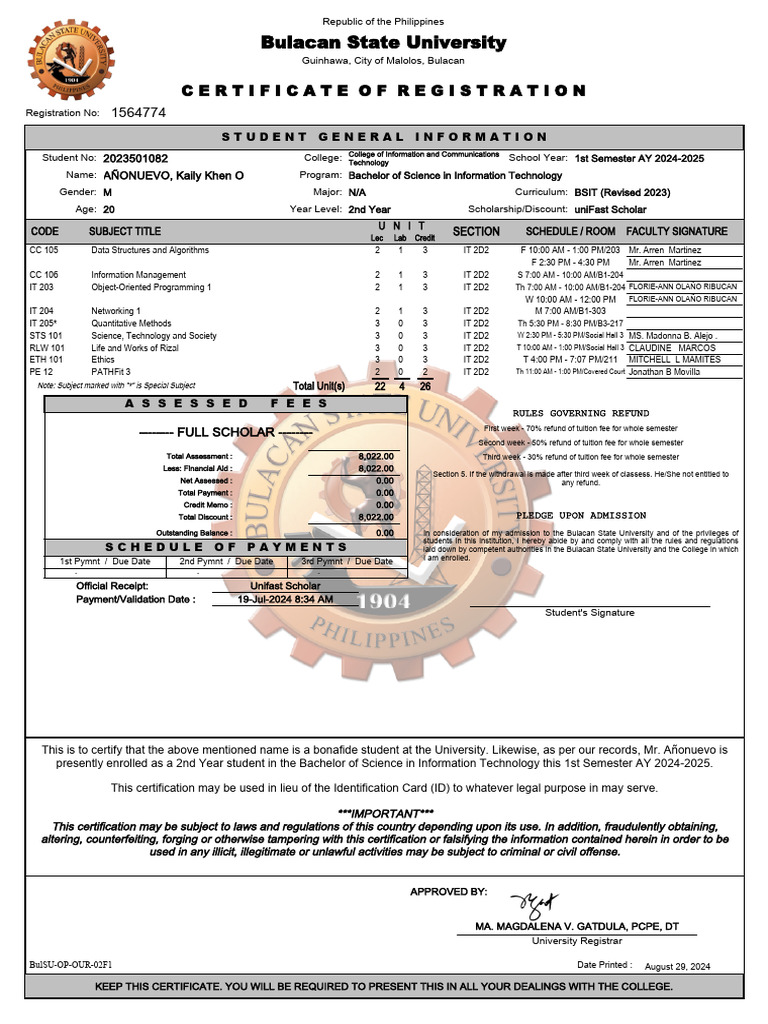 COR BULSU 2024-2025 Añonuevo | PDF