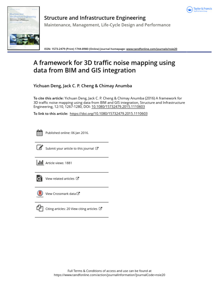 A Framework For 3D Traffic Noise Mapping Using Data From BIM and GIS Integration | PDF