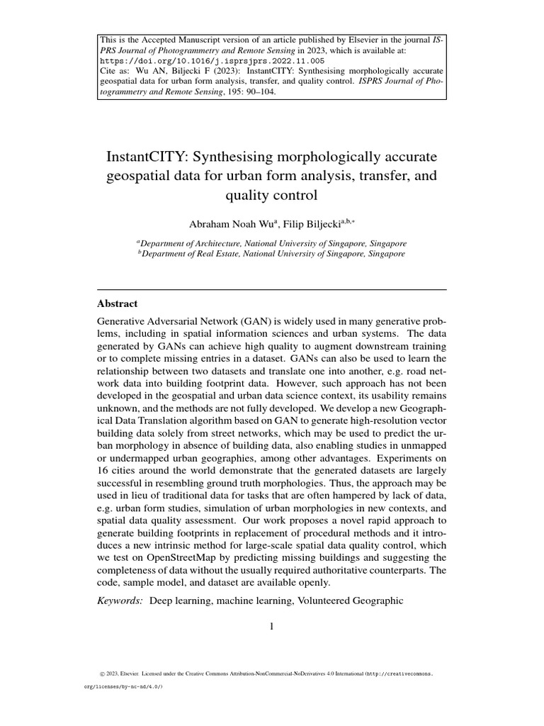 InstantCITY Synthesising Morphologically Accurate | PDF