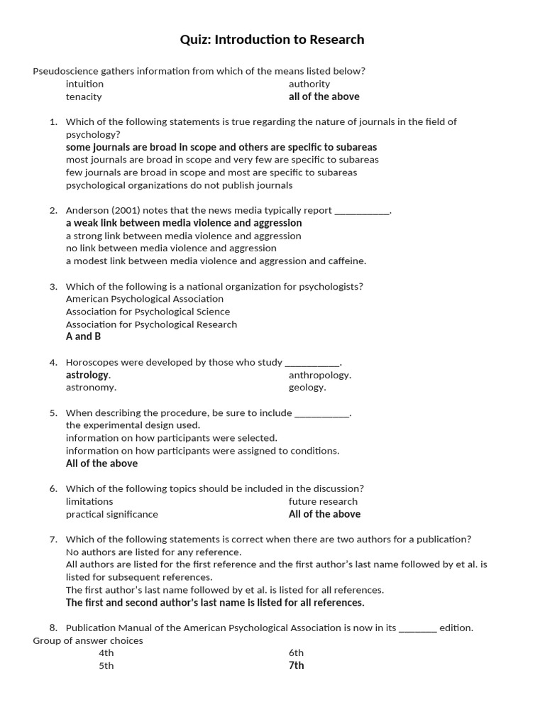 Quiz - Introduction To Research | PDF | Hypothesis | Self-Improvement