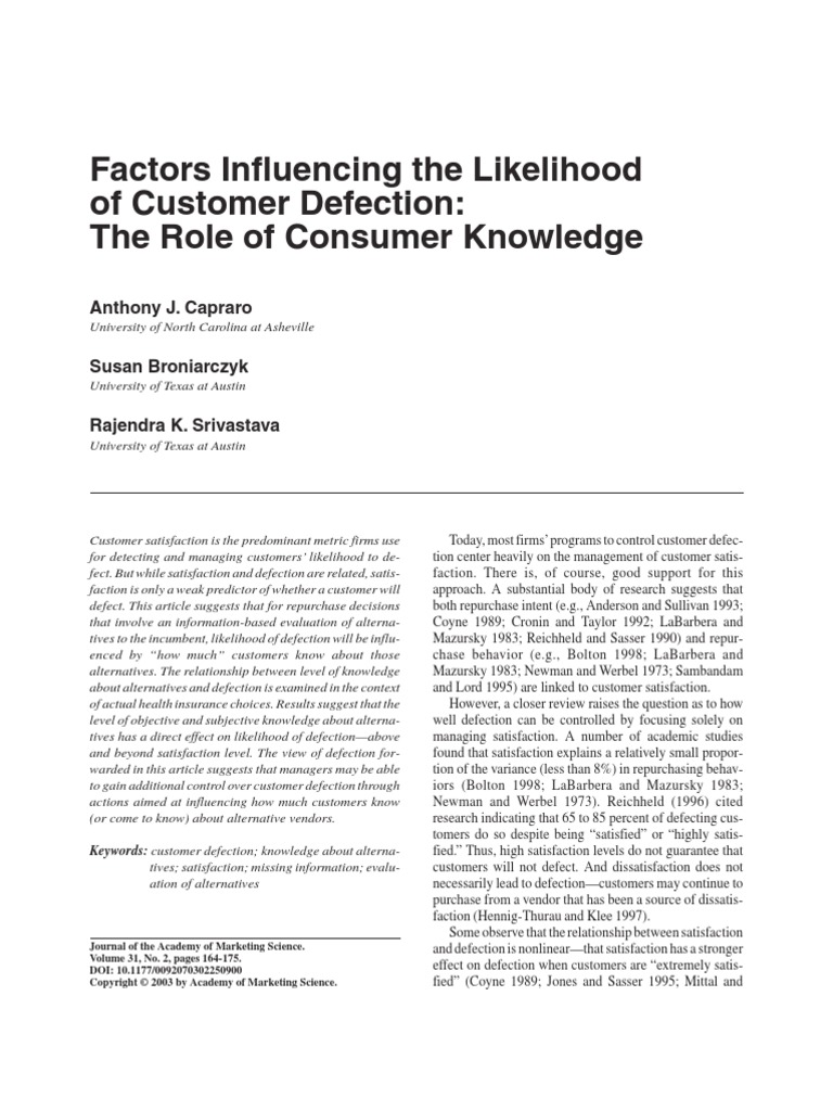Customer Defection Refrence | PDF | Hypothesis | Risk