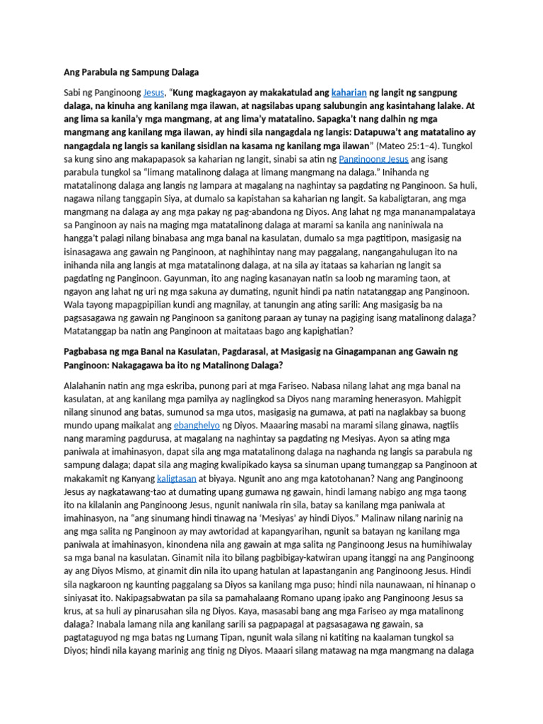 Ang Parabula NG Sampung Dalaga | PDF