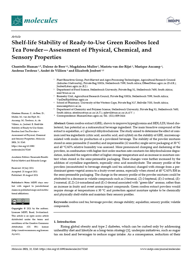 Shelf-Life Stability of Ready-to-Use Green Rooibos | PDF | Adsorption | Tea