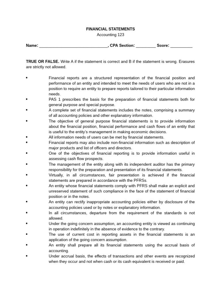 1 Financial Statements | PDF | Financial Statement | Going Concern