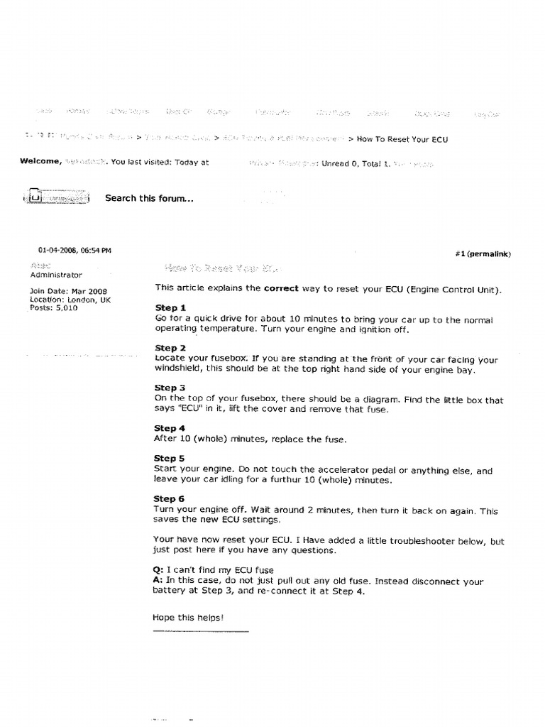 Honda CPU Reset | PDF | Technology & Engineering